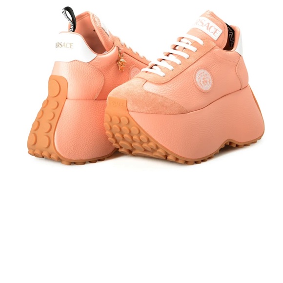 Versace | Shoes | Versace Blush Pink Leather Medusa Logo Platform ...
